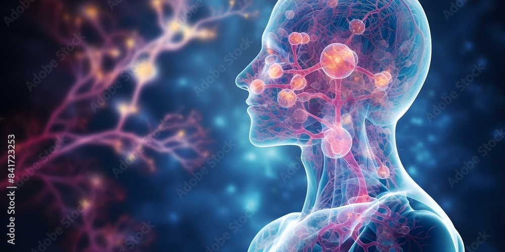 Detailed closeup of human endocrine system highlighting hormone ...