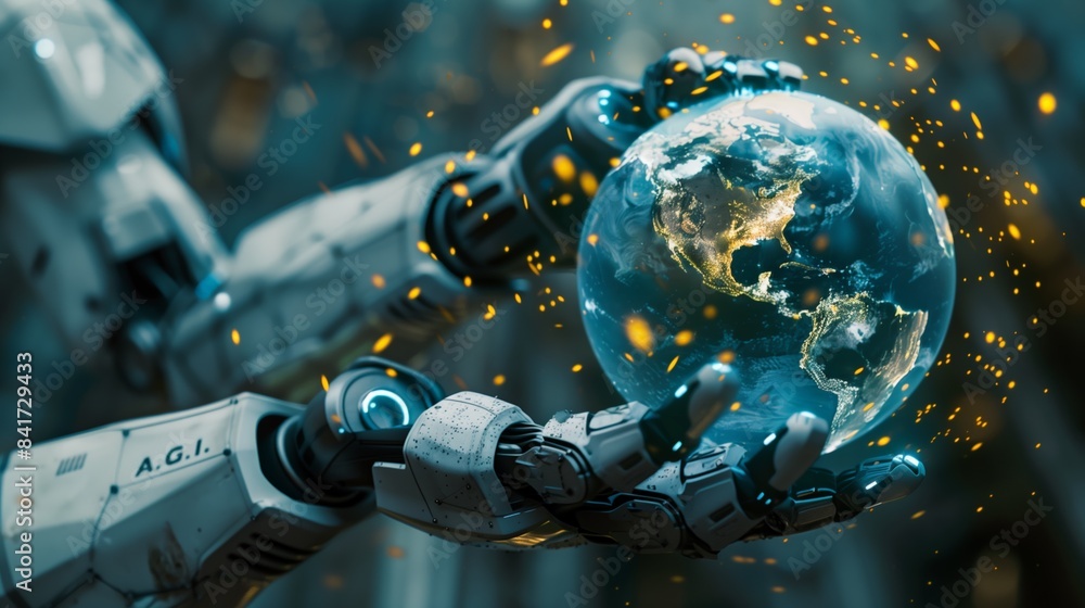 Artificial General Intelligence abstract concept. AGI evolution, quantum computing, advanced ...