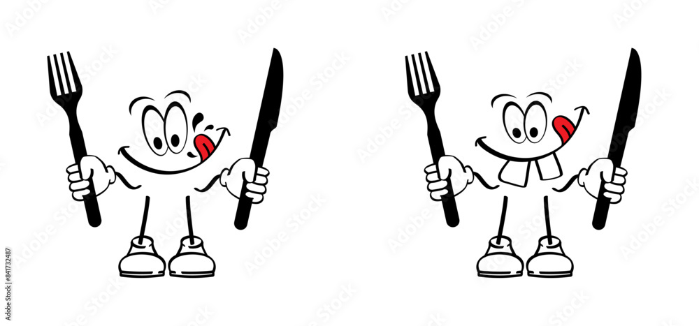 Cartoon mascot fork and knife icon. Food, eating symbol. Ready to eat ...