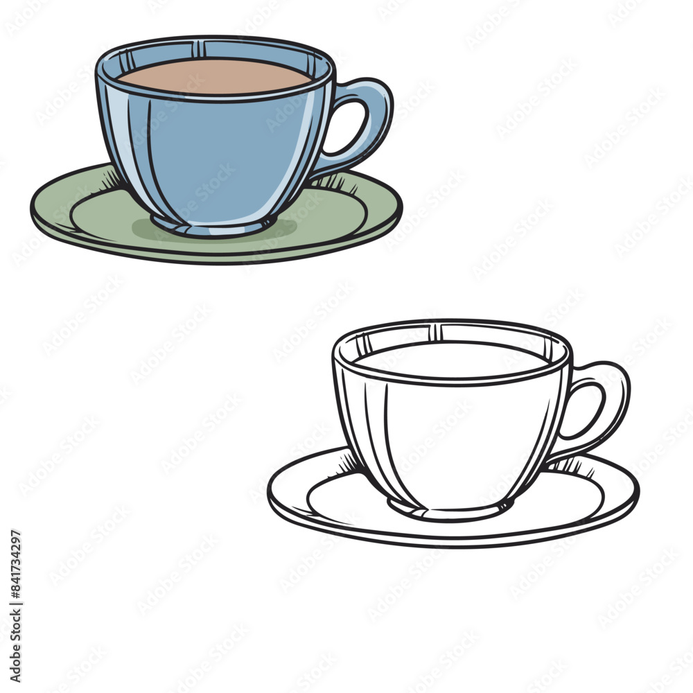 teacup drawing with line art style. you can change color you want. easy ...