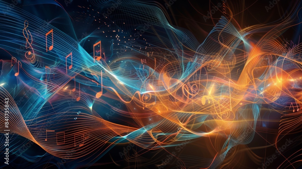 musical notes and sound waves, conveying the power and beauty of music ...
