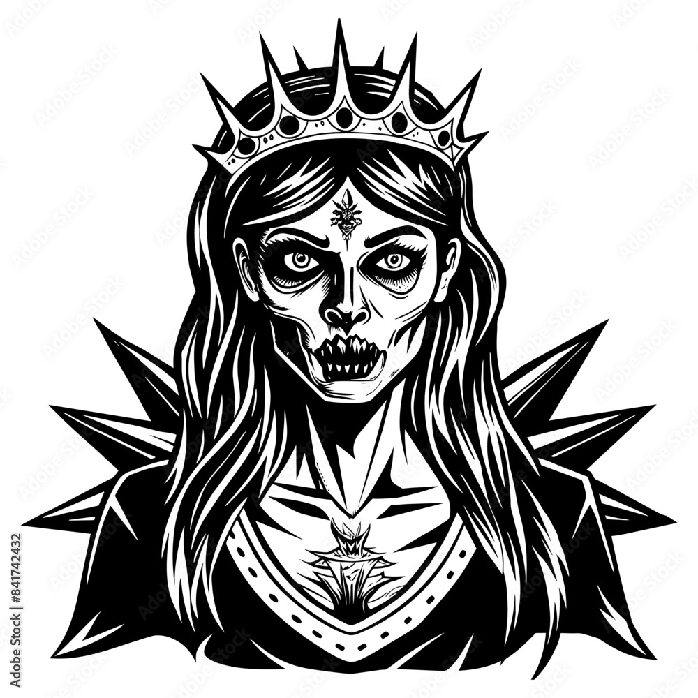 Gothic zombie queen illustration with crown for halloween costume ...