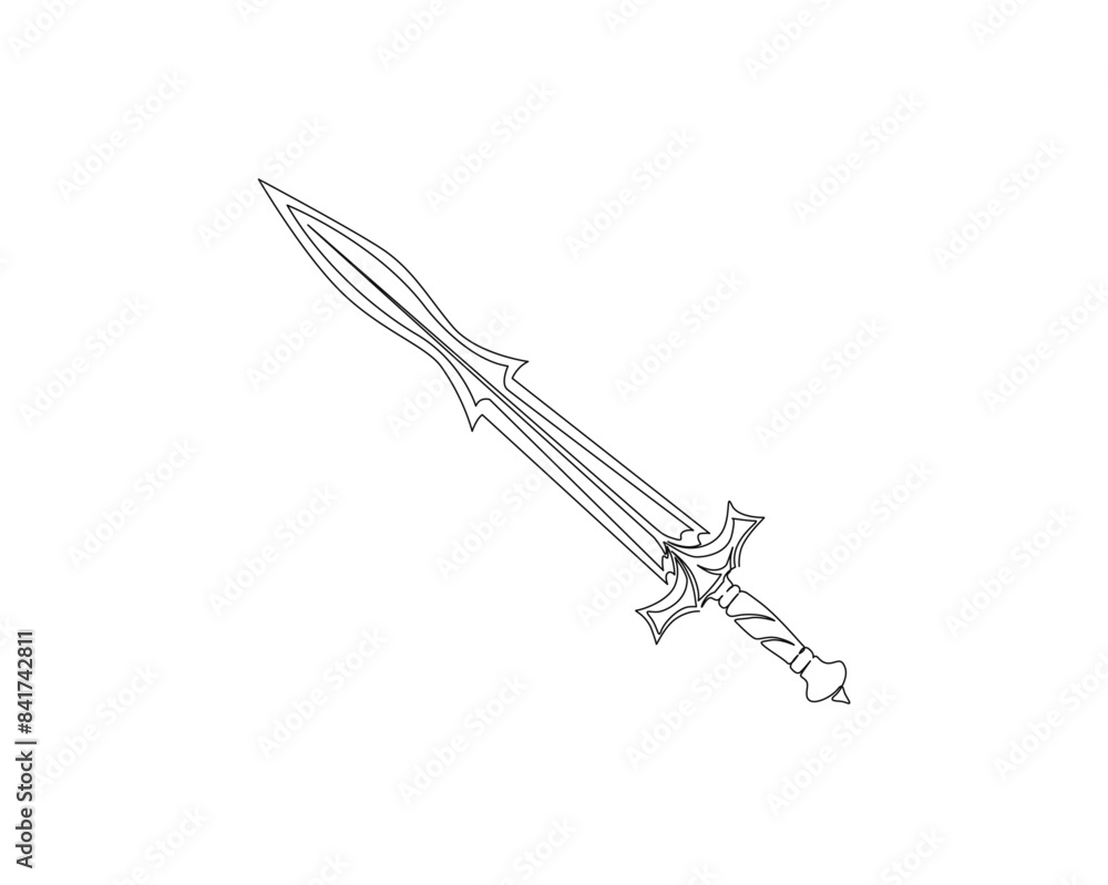 Continuous one line drawing of sword. Simple sword single outline ...