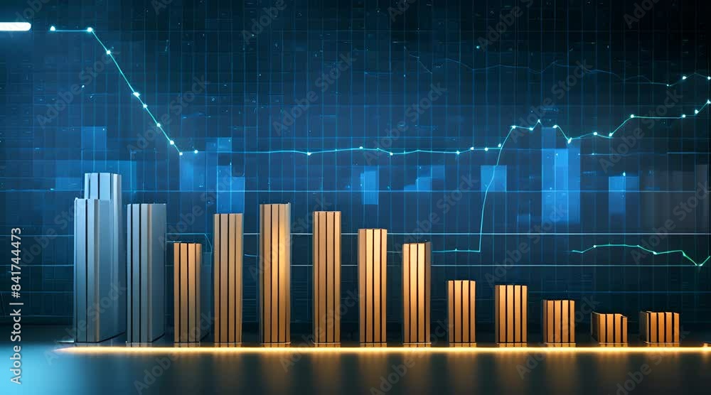 Bar graph chart of business progress development by months. Futuristic ...