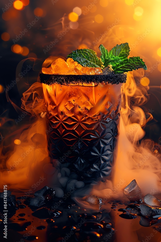 Super detailed photo of a neon green and black cauldron cocktail with ...