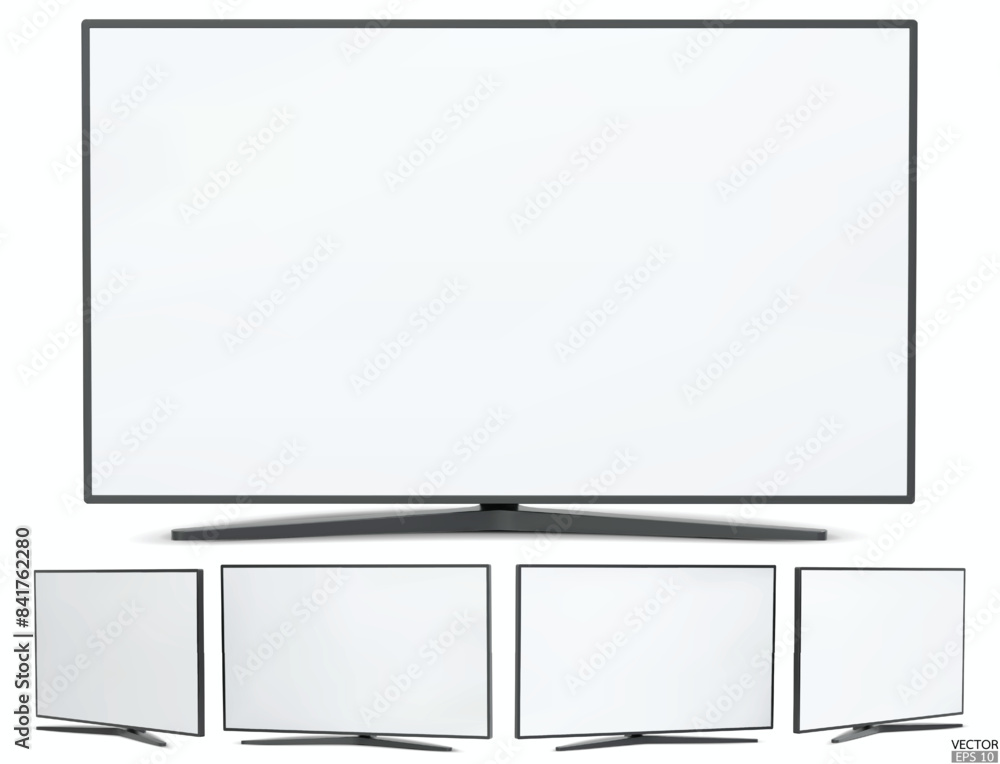 Realistic LCD TV with blank screen isolated on white background. 4K TV flat screen LCD, plasma ...
