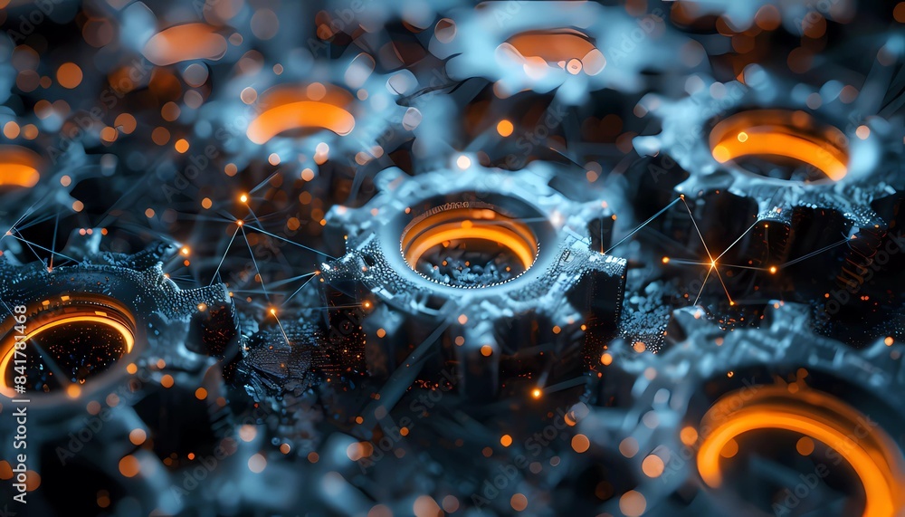 Power of Efficiency, gears and cogs interlocking seamlessly, energy ...