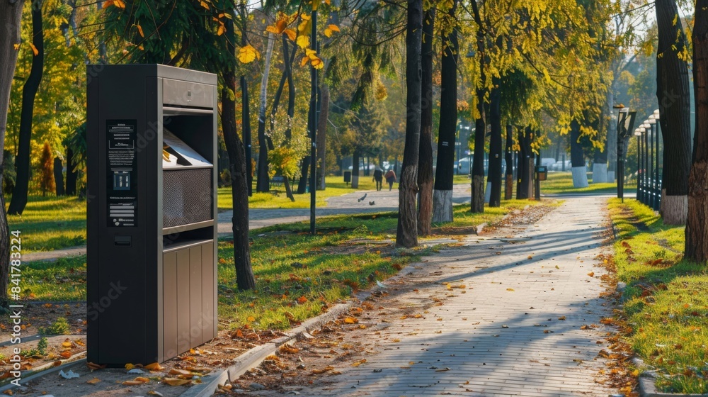 A modern waste bin with separate compartments for different types of ...