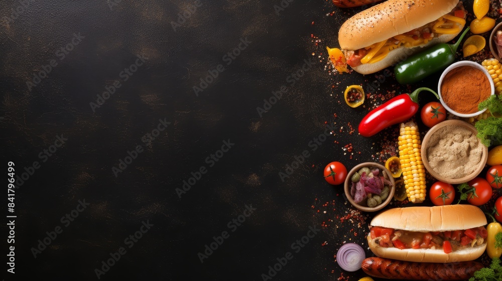 Summer BBQ food corner border with hot dog and hamburger buffet Stock ...