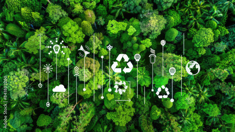 ESG concept of environmental, Green forest background with ESG icon on ...