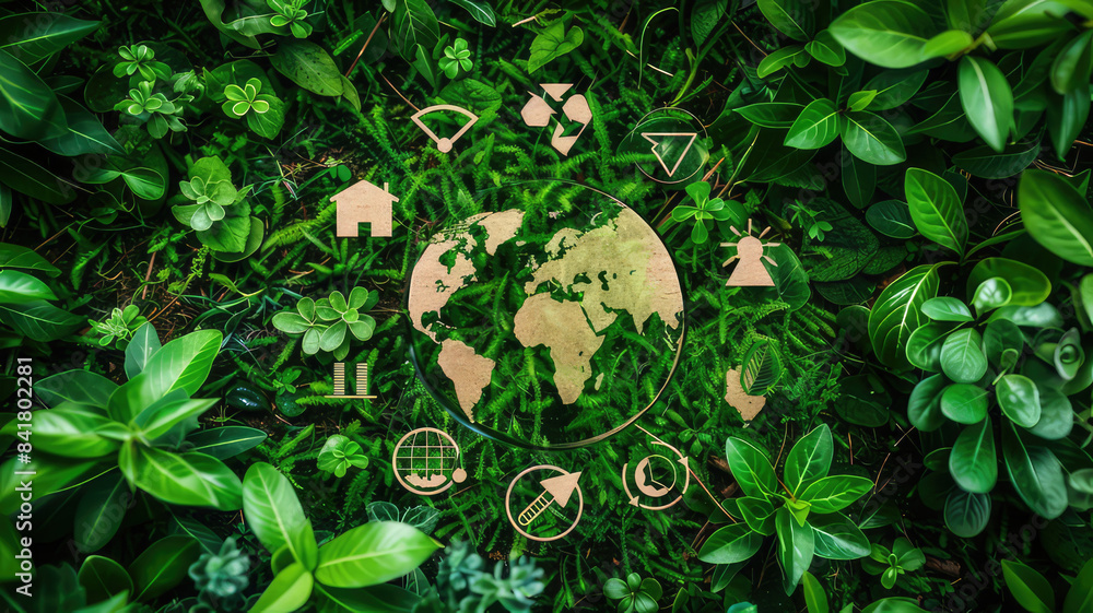 ESG concept of environmental, Green forest background with ESG icon on ...
