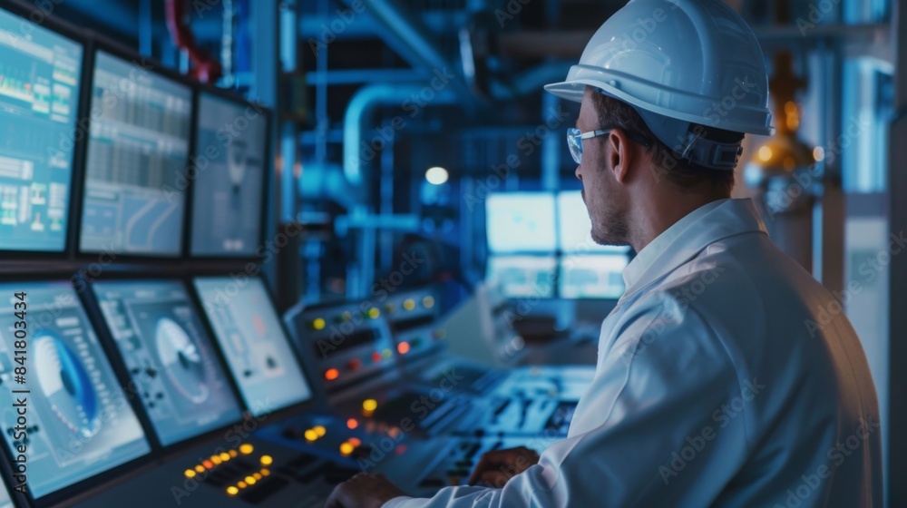 Engineers monitoring high-temperature incinerators converting waste to ...