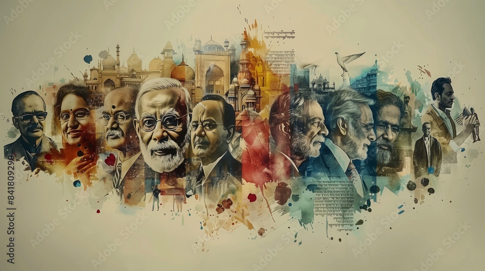 A banner with portraits of Indian national heroes and leaders Stock ...
