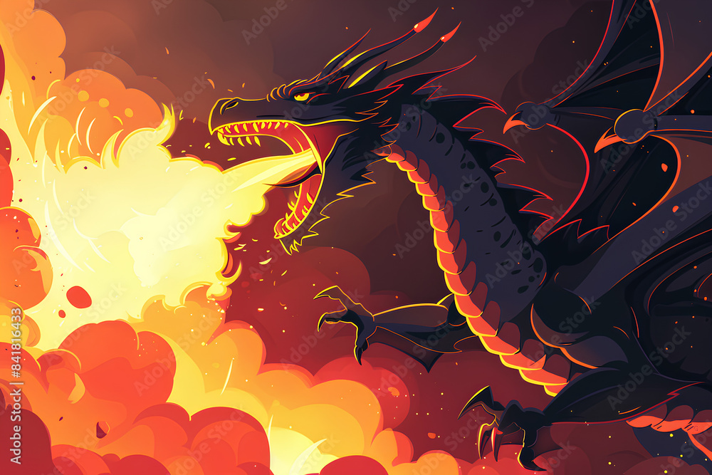 fire dragon, angry dragon, scary dragon, vector, cartoon style, 3d ...