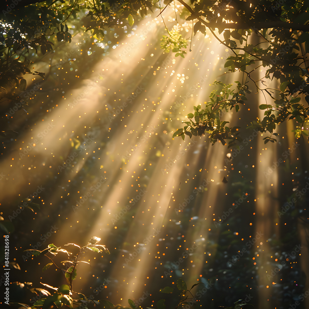 beautiful moment when the sunlight filters through the leaves of trees ...