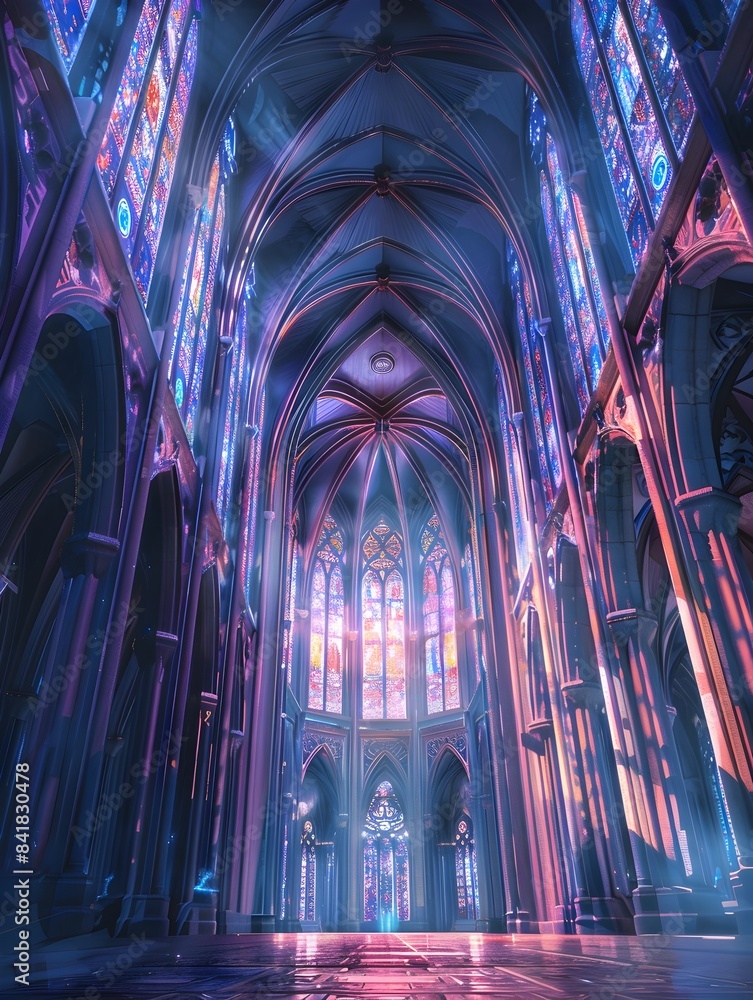 Majestic Gothic Cathedral Interior with Radiant Stained Glass ...