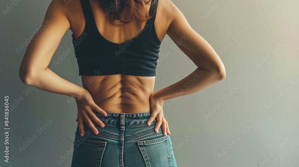 Asia beautiful woman holding her lower back while and suffer from ...