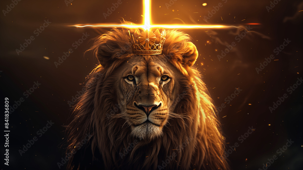 Lion with a crown and a christian cross wallpaper symbolizing ...