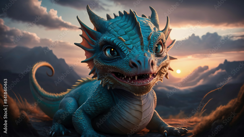 A stunning and hyper-realistic painting of a baby dragon, depicted with ...
