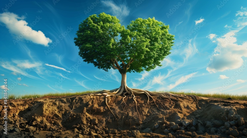 Heart-shaped tree with roots exposed concept love for nature ...