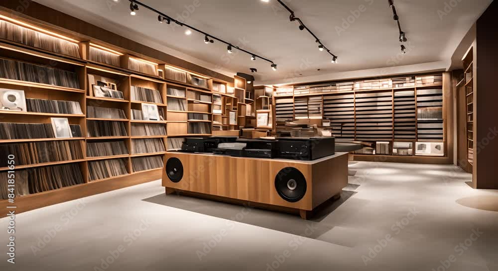 Exploring the Interior of a Music Store with Turntables Vinyl Records ...
