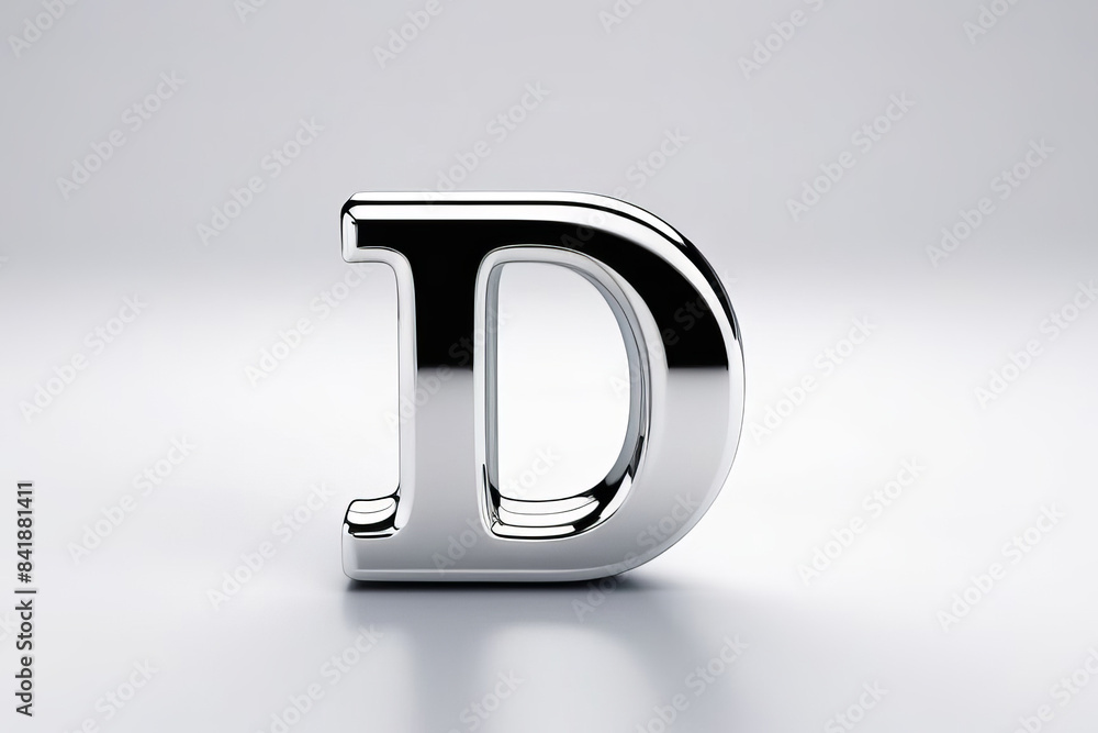 three-dimensional chrome letter D with a polished surface stands out ...
