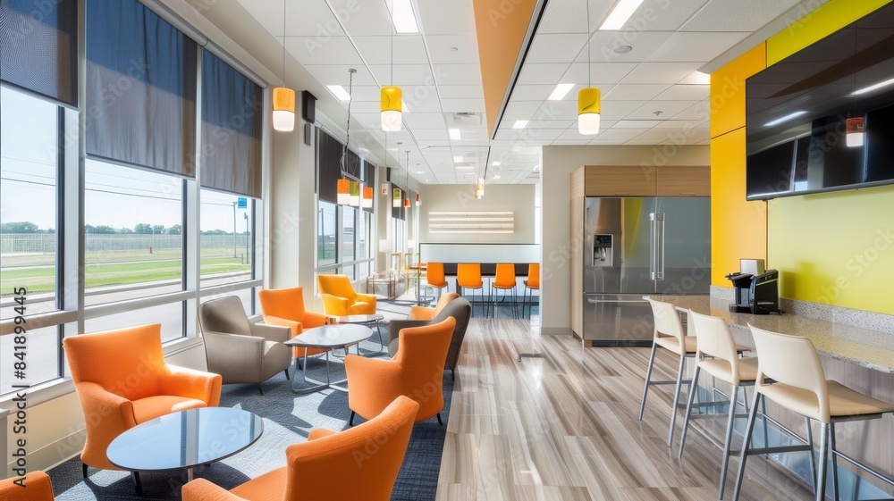 A modern office break room designed for relaxation and social ...