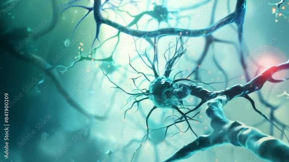 3d illustration of neuron cell with neurons and nervous system, abstract background, Neurons and ...