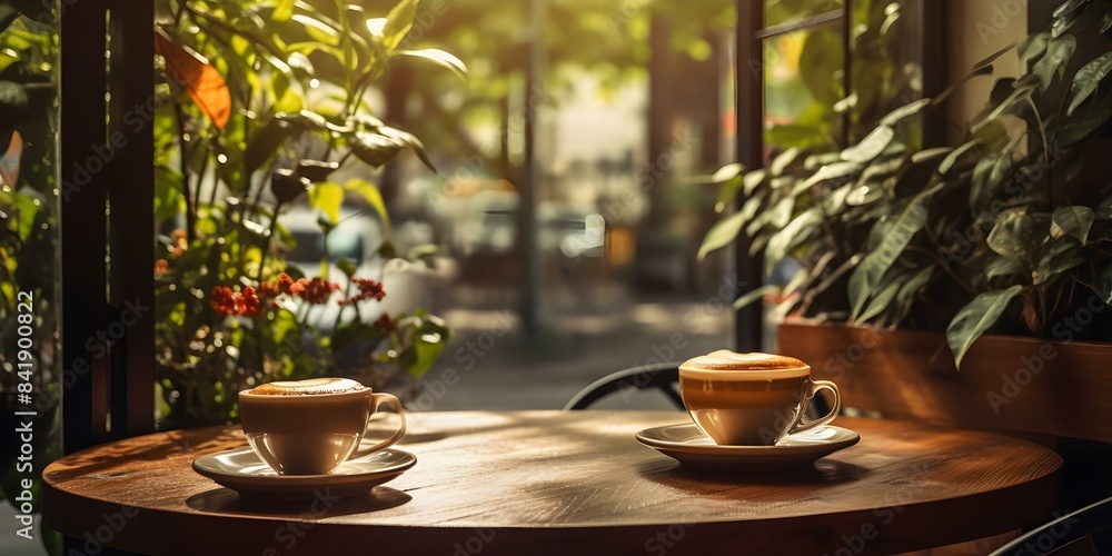 Beautiful coffee shop photo with cozy table setup ideal for a cafe ...