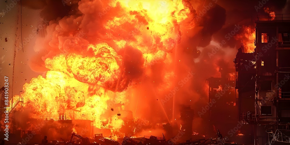 Oil rig explosion causes catastrophic damage posing emergency danger to ...