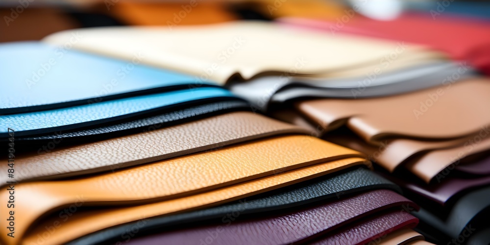Variety of genuine leather samples in colors textures for footwear ...