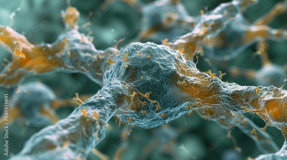 A close-up view of a cancer cell under a microscope, showing irregular ...