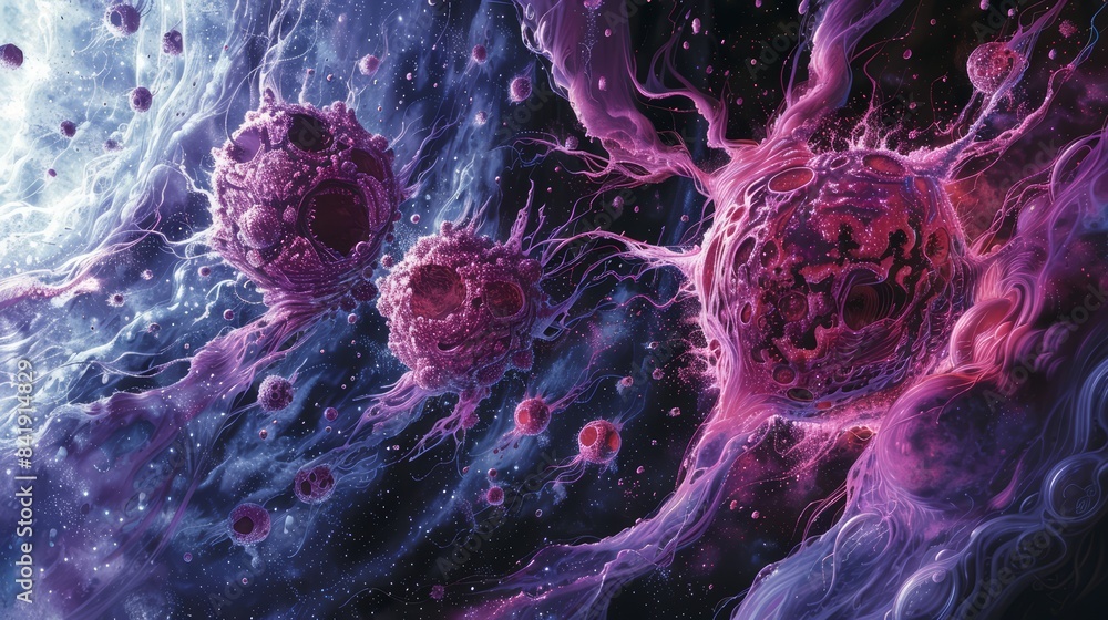 A stylized illustration depicting the formation of a malignant tumor ...