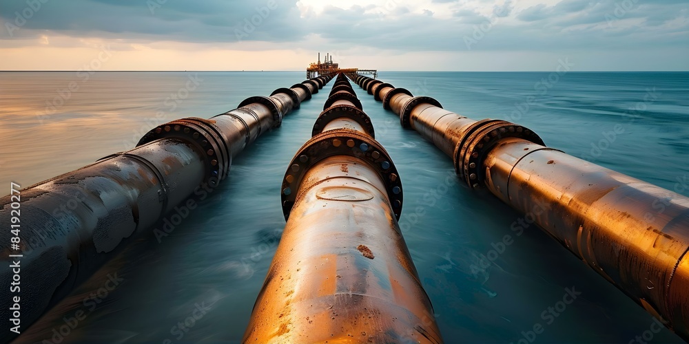 Oil gas pipeline undersea infrastructure in blue ocean with subsea ...