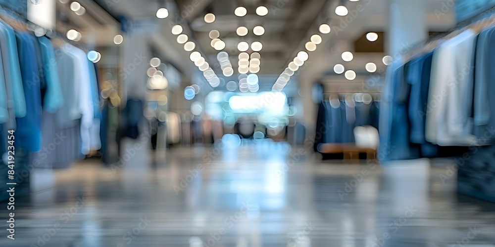 Blurry background in shopping mall clothing store with shallow depth of ...