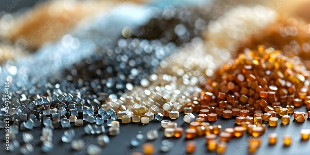 Macro shot of plastic recycling process turning plastic into small ...