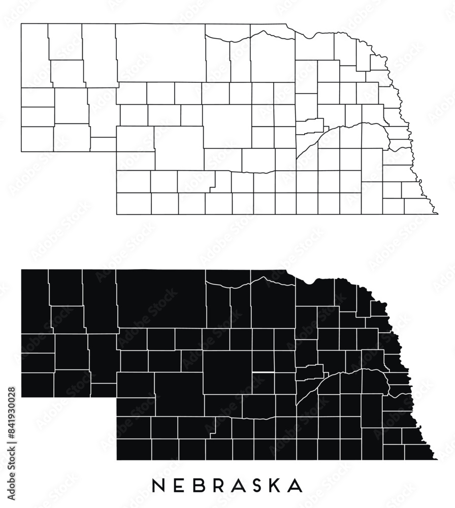 Vetor de Nebraska state map of regions districts vector black on white ...