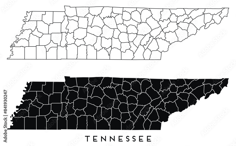 Tennessee state map of regions districts vector black on white and ...