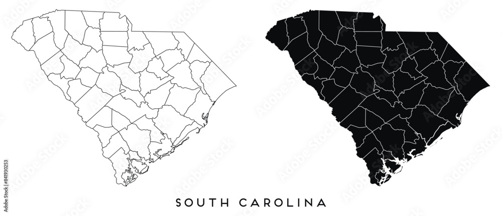 South Carolina state map of regions districts vector black on white and ...