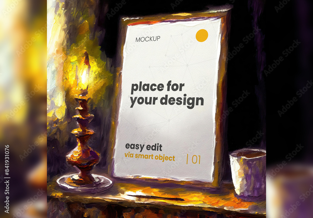 Simple Candle Light Frame Poster Mockup Brush Strokes Painted ...