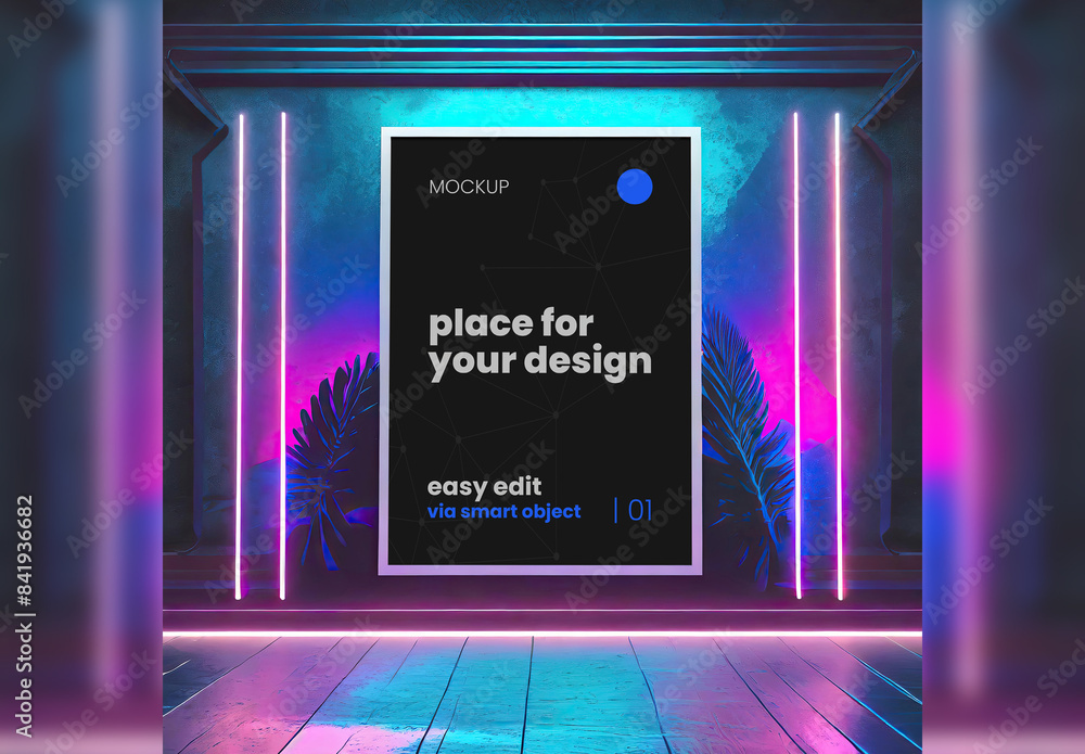 Single page frame poster Mockup neon vaporwave synthwave 02 Generative ...