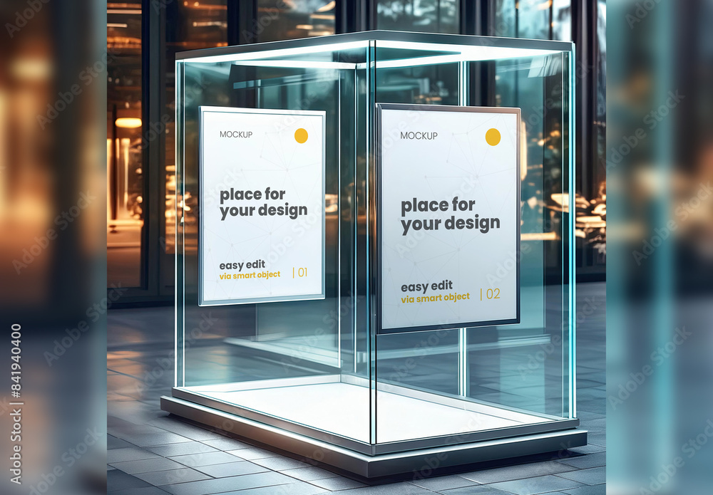 Two Poster Gallery Frame Mockup inside Glass Box Case 02 Generative Ai ...