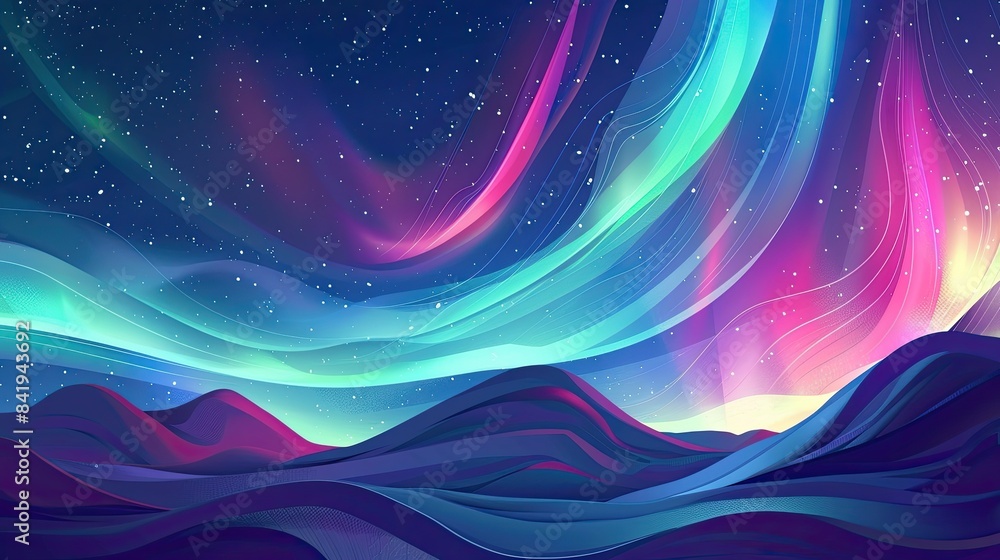 Aurora borealis flat design top view polar theme cartoon drawing ...