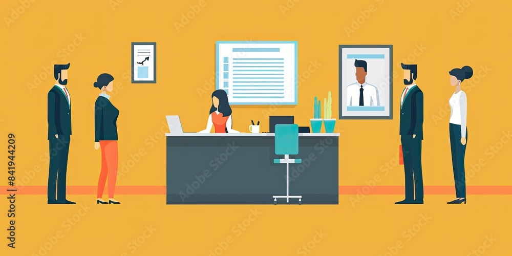 Recruitment process illustration, flat design, front view, office theme ...