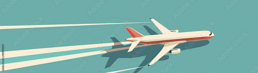 Illustration of a jet airplane flying in clear sky with contrails. High ...