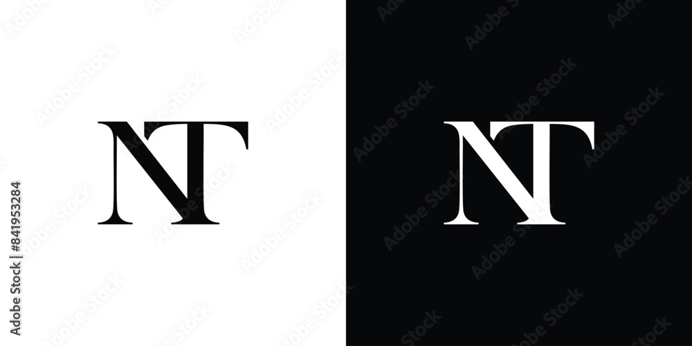 Abstract serif letter NT logo in black and white color for beauty and ...