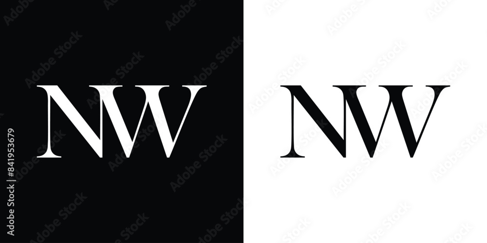 Abstract serif letter NW logo in black and white color for beauty and ...