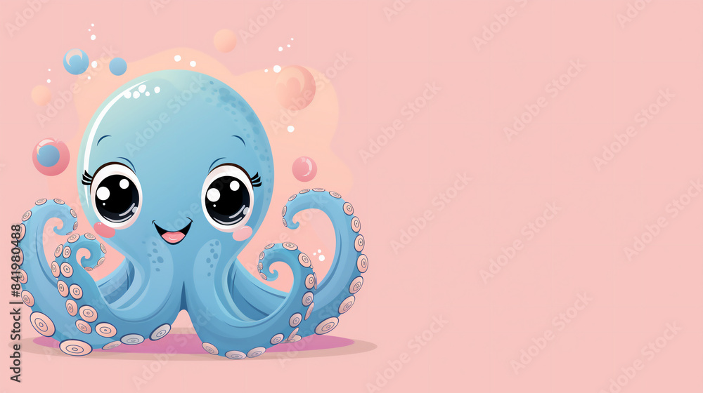 Illustration of cartoon cute smiling blue isolated baby octopus on ...