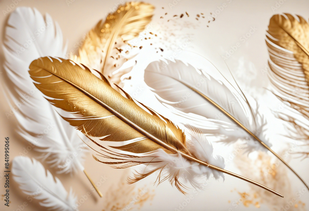 flying feathers, wall mural, photo wallpaper, interior, collage ...