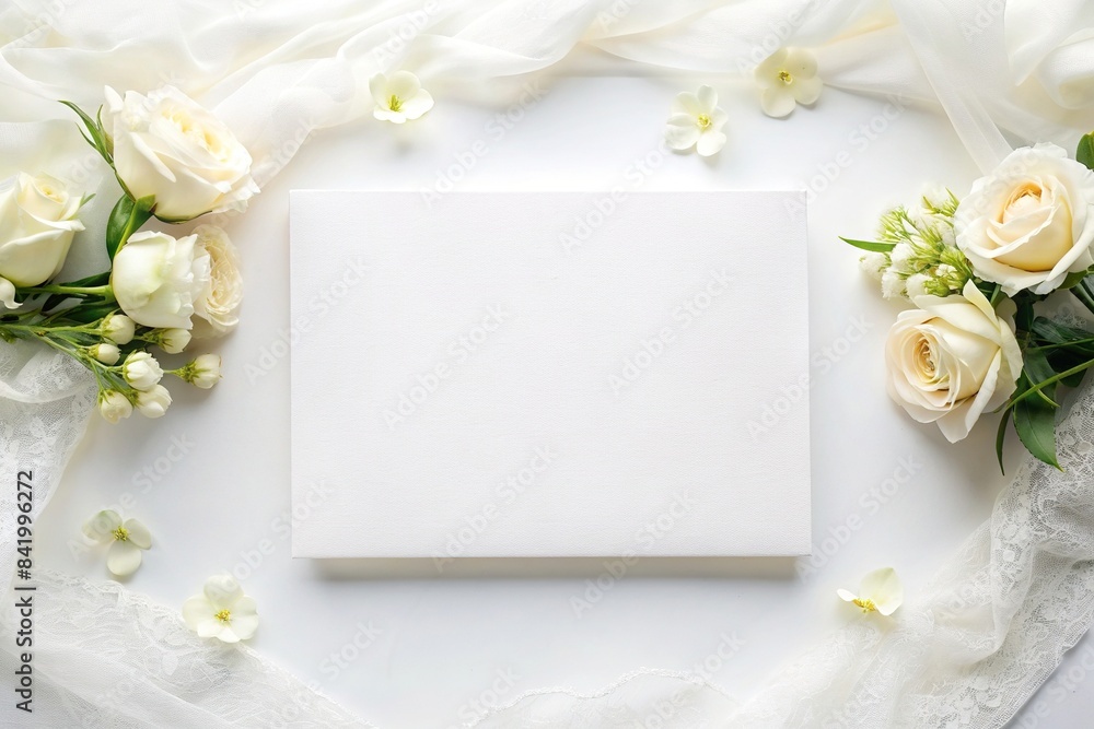 A blank white wedding invitation card mockup with a subtle texture ...